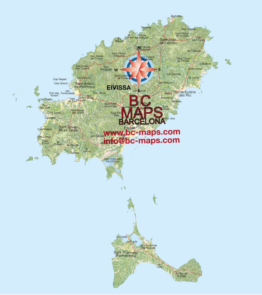 Isla de Ibiza mapa vectorial Illustrator eps con relieve | Bc Maps mapa ...